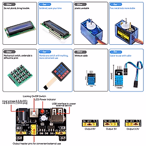 Miuzei Starter Kit Compatible with Arduino Projects with Microcontroller, LCD1602 Module, Breadboard, Power Supply, Servo, Sensors, Jumper Wires, LEDs, Detailed Tutorial MA13