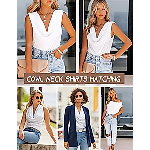 Ekouaer Women's Satin Silk Pajamas Set Cowl Neck Loungewear Comfy Silky Sleepwear Pjs with Pockets White