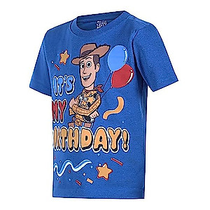 Disney Toy Story Woody Boys’ Birthday Short Sleeve T-Shirt for Toddler and Little Kids - Blue