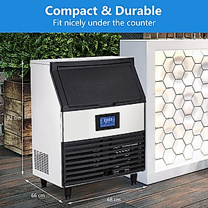 Towallmark Commercial Ice Maker 440lbs/24H, Stainless Steel Under Counter ice Machine with 40L Ice Storage Capacity, 8 * 20 Ice Cube Freestanding Ice Maker