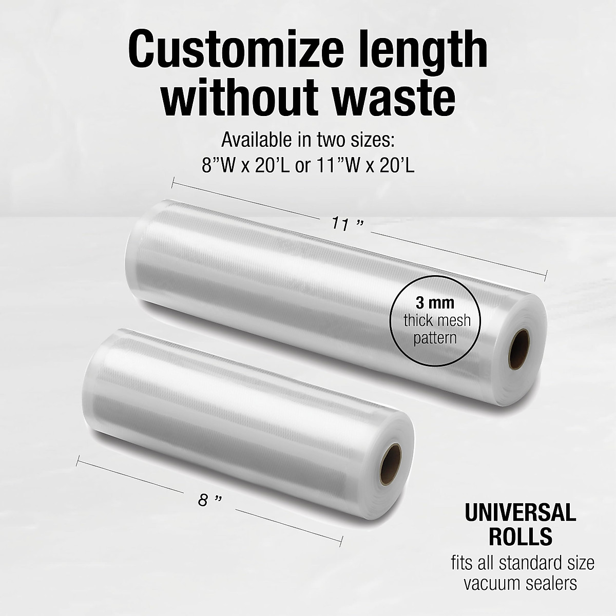 Cuisinart Universal Vacuum Food Saver Sealer Bags 2-pack 11" x 20ft. rolls (VSB-112C) BPA Free, Microwave & Freezer Safe white