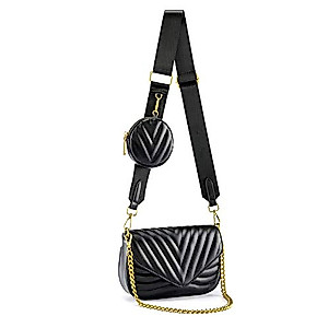 CHIC DIARY Crossbody Bag for Women Multipurpose Clutch Purse Shoulder Handbag with Coin Purse and Chain (Small, Black)