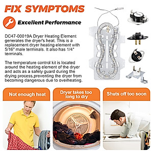 【Upgraded】DC47-00019A Dryer Heating Element Replacement for Samsung dv42h5000ew/a3 dv45h7000ew dve50m7450w/a3 - DC96-00887A DC47-00016A Thermal Fuse & DC32-00007A DC47-00018A Thermostat
