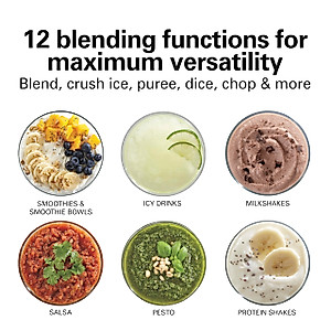 Hamilton Beach Power Elite Wave Action Blender-for Shakes and Smoothies, Puree, Crush Ice, 40 Oz Glass Jar, 12 Functions, Stainless Steel Ice Sabre-Blades, Black (58148A)