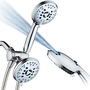 AquaCare As-Seen-On-TV High Pressure 48-setting Rain & Handheld 3-way Shower Head Combo - Anti-clog Nozzles/Tub, Tile & Pet Power Wash/Extra Long 6 ft. Stainless Steel Hose/All Chrome Finish
