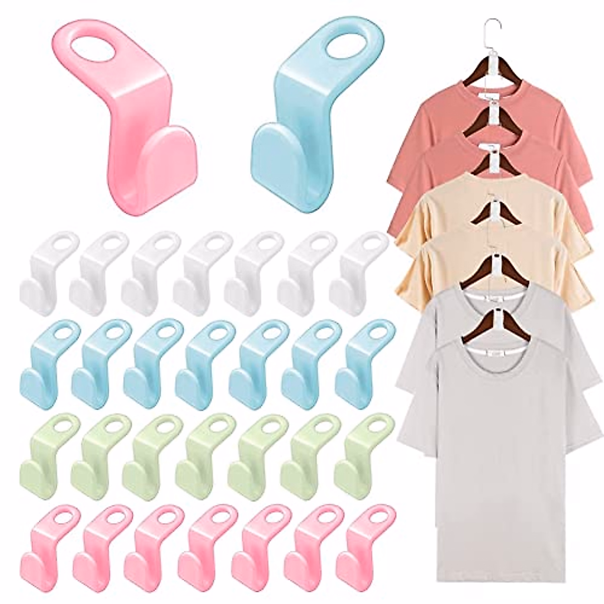30 Pcs Clothes Hanger Connector Hooks for Space Saving Cascading Clothes Hangers Extender Assist Hooks for Clothes Organizer for Closet
