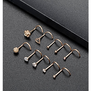 Tornito 20G 20Pcs Stainless Steel Nose Screw Studs Rings CZ Nose Ring Labret Nose Piercing Jewelry for Men Women (A1:20Pcs)