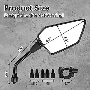 Esploratori ATV Mirror, Side Rearview Mirrors for Bike Motorcycle ATV Scooter Cruiser with 8mm 10mm Bolt, 7/8" Handle Bar Mount Clamp Compatible with Suzuki Yamaha Honda Kawasaki Victory and More