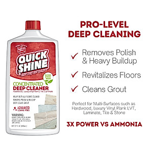 Quick Shine Multi Surface Deep Floor Cleaner and Wax Remover 27Fl oz,(Pack of 2) Removes Wax Build-Up,Revitalizes Floors &Cleans Grout,Use on Hardwood, Laminate, LVT,Tile and Stone,Pro-Level Cleaning