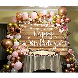 Rustic Wood Floral Birthday Backdrop Spring Flower Wood Glitter Happy Birthday Photography Background for Women Photo Booth Props Kids Adult Birthday Wedding Party Cake Table Decoration
