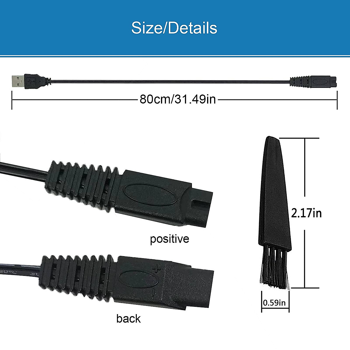 LinMei Shaver Charger USB Cord for Microtouches Solo Electric Shaver Solo Trimmer USB Charging Cable 31.5 in with 2 Cleaning Brush