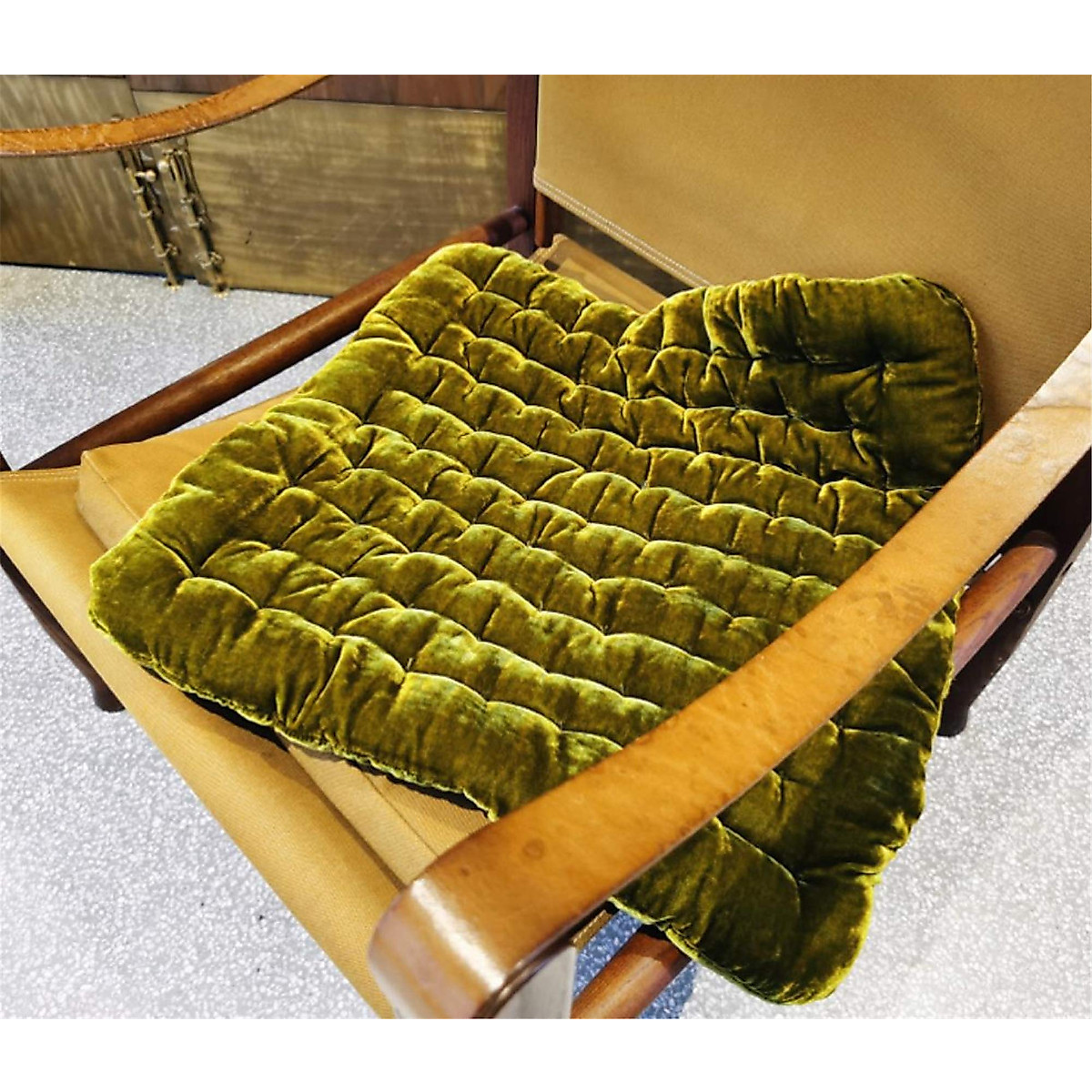 Emerald Velvet Sofa Decor Cushion, French Mattress Cushion for Rocking Chair, Floor Velvet Seat Pad 17 Inches (Emerald)