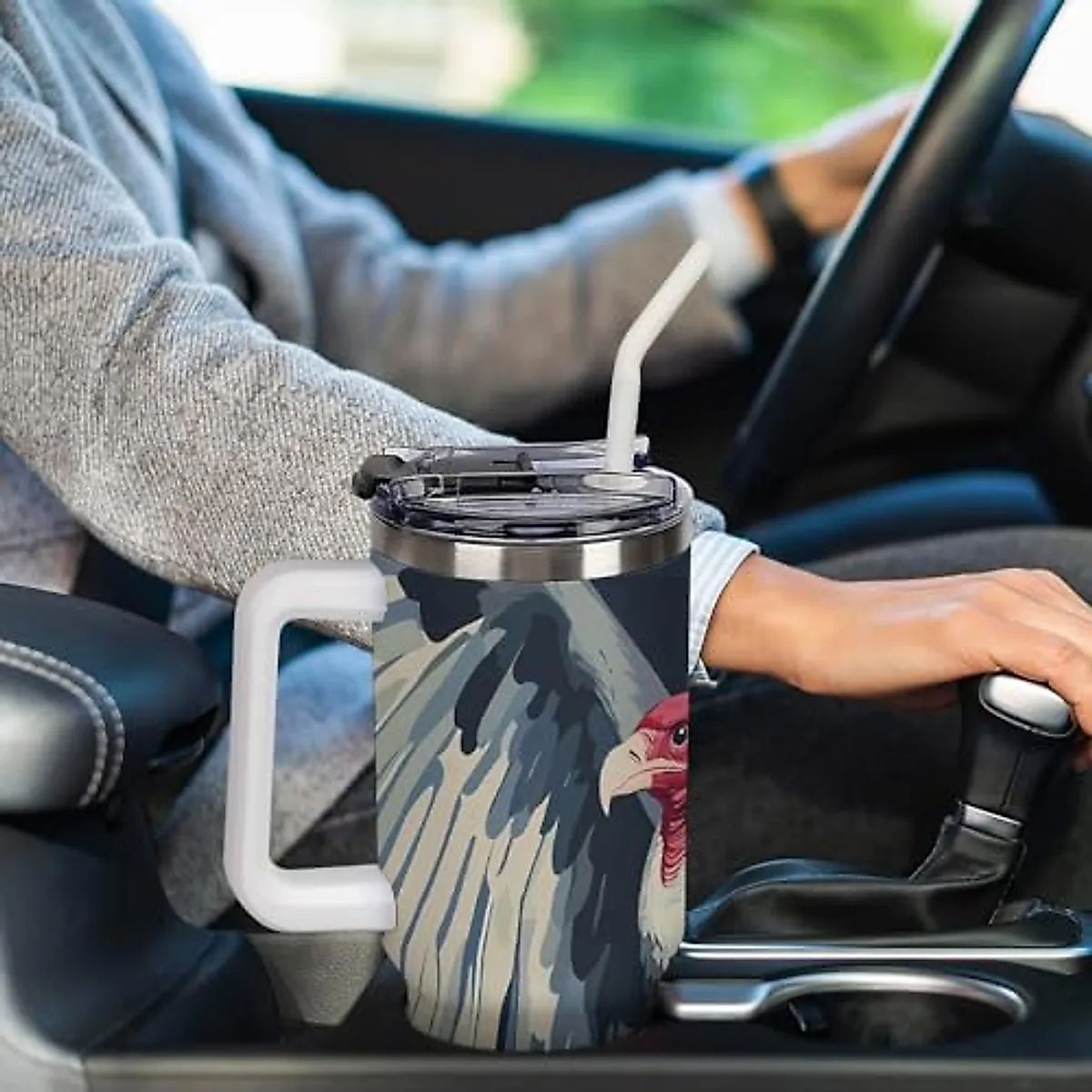 Flying Vulture Large Capacity Insulated Car Cup Travel Coffee Mug 40 Oz Reusable Tumblers with Straw and Lid