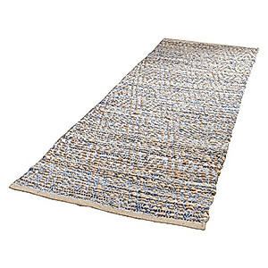 SAFAVIEH Cape Cod Collection 2'3" x 6' Natural / Blue CAP351A Handmade Flatweave Coastal Braided Jute Runner Rug