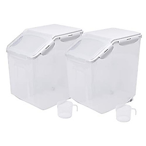 HANAMYA 15 Liter / 30 lbs Rice Storage Container with Measuring Cup, BPA free, For Rice | Grain | Pet Food | Flour, 2 counts, Clear