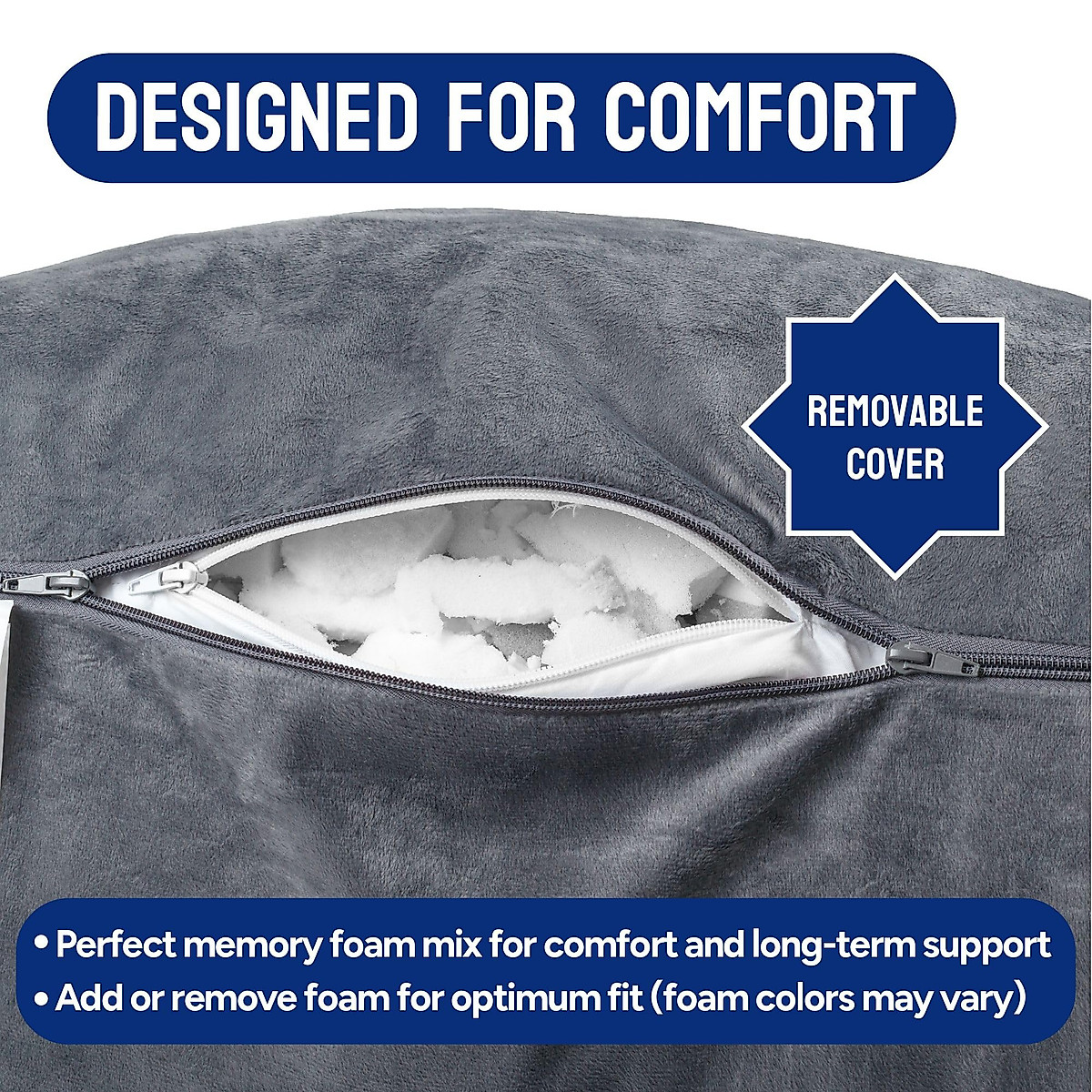 ComfortSpa Reading Pillow Bed Wedge Large Adult Backrest Lounge Cushion with Arms and Pockets | Back Support for Sitting Up in Bed / Couch for GERD Heartburn Bedrest (Grey)