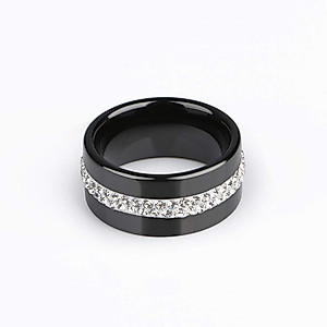10MM Width Two Row Crystal Women Rings Jewelry Smooth Black White Ceramic Rings Made Of Ceramic Material Fashion Wedding Ring