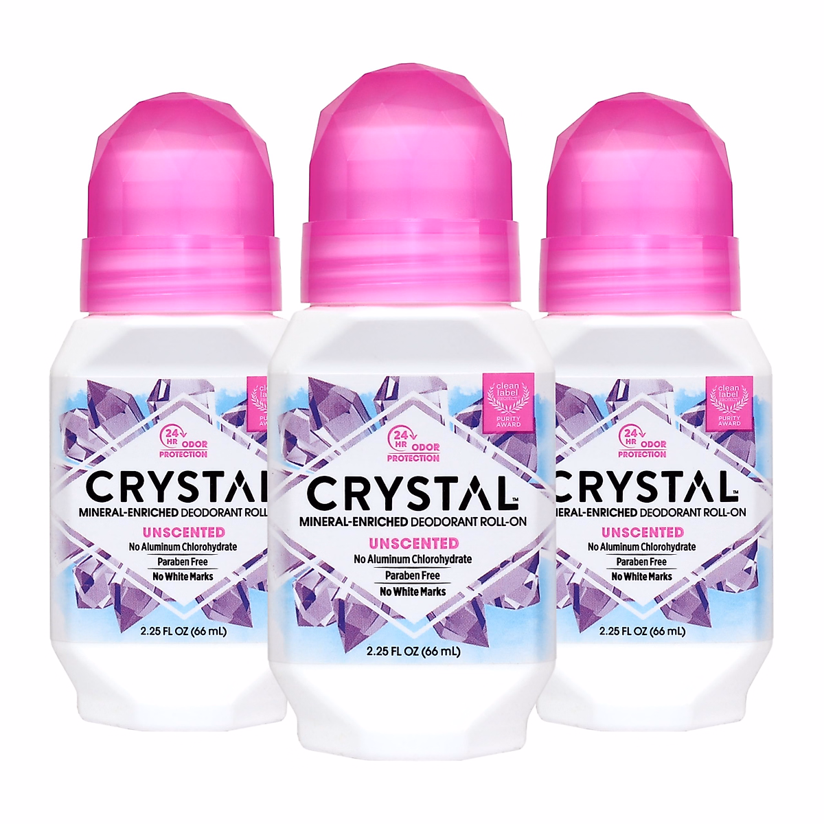 CRYSTAL Deodorant - Mineral Roll on Vegan Deodorant for Women and Men, Unscented - 2.25 fl. oz. (3 Pack) (Packaging May Vary)