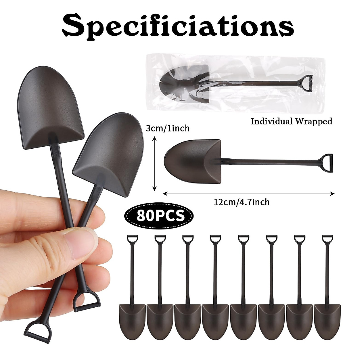 FOIMAS 80pcs Mini Shovel Spoons Disposable Platsic Dessert Shovel Shaped Spoon for Ice Cream Pudding Yogurt Party Supply,Black