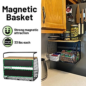 Magnetic Shelf for Fridge with Wood Lid, Fruit Potato and Onion Storage Bins, Pantry Organizers & Storage, Large Container Magnetic Spice Rack for Refrigerator, Kitchen Counter, Cabinet