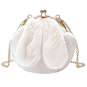 Rebecca Women girls Lovely Fuzzy Rabbit Ear Handbag Purse Plush Mini Satchel Crossbody Bag, White