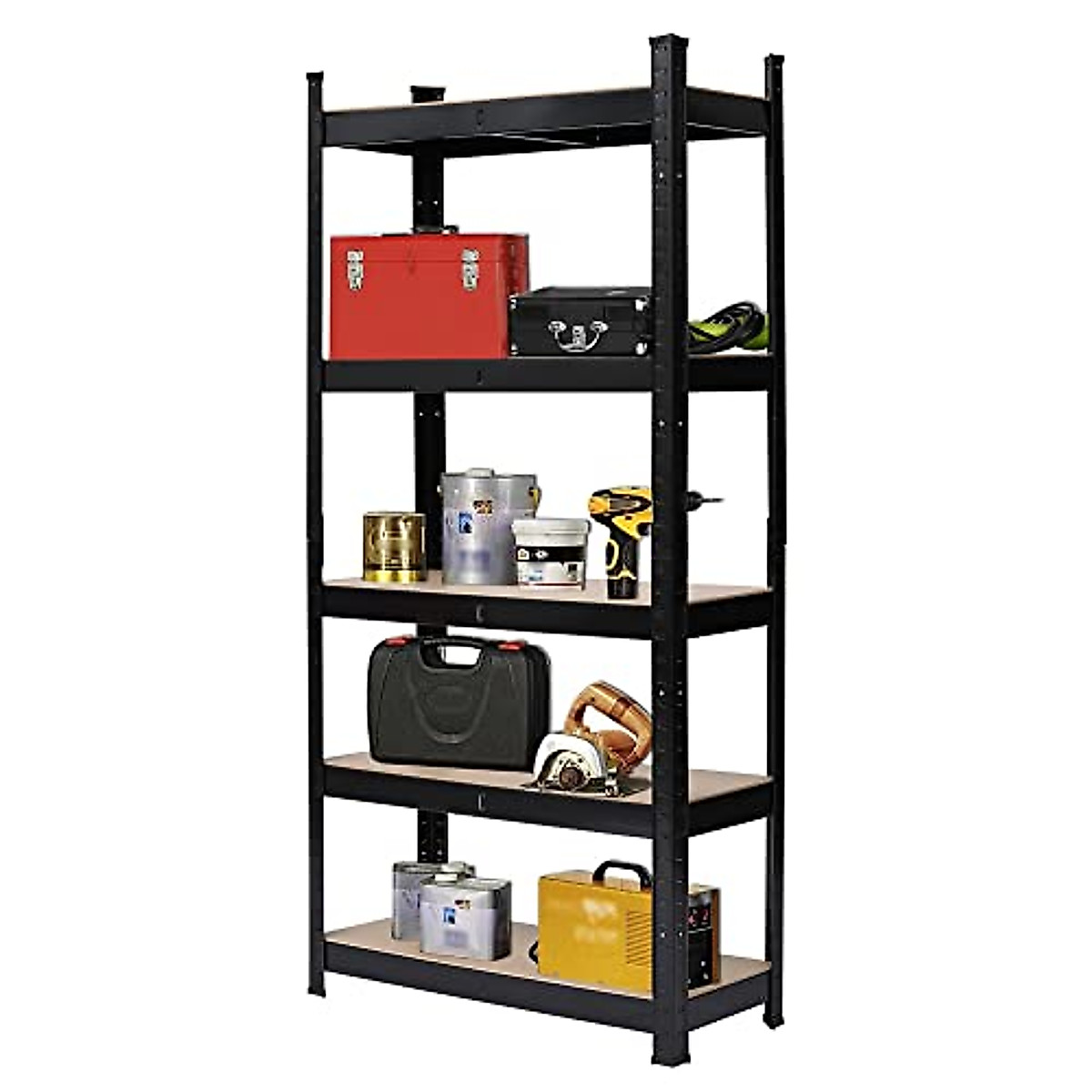 Pinikuyiro 5-Tier Utility Shelves, Metal Storage Shelves Garage Shelving Unit Adjustable Garage Storage Shelves Storage Racks Heavy Duty Shed Shelving- Black