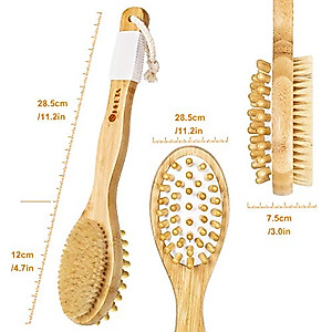 HEETA Body Brush, Long Handle Solid Wood Boar Bristle Brush, Lymphatic Drainage Massager, Body Exfoliating Brush for Shower, Gently Exfoliate Dead Skin & Cellulite, Natural Bristles Brush (Brown)