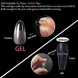 UNA GELLA Almond Fake Nails 504pcs Almond Press on Nails Pre-shape Almond Nails Tips for Full Cover Acrylic Almond Nails French False Nails For Nail Extension Nail Art, Home DIY Nail Salon 10 Sizes False Jelly Tips