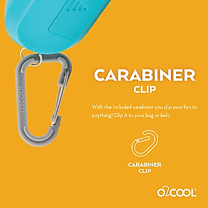 O2COOL Keychain Sport Misting Fan - Pocket Size Battery Powered Portable Fan With Carabiner Clip Small Fan with Mister Handheld Fan Vacation Essentials Hand Fan 2 Pack (Teal)