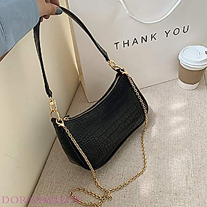 Women Shoulder Bags Retro Crocodile Purse Classic Clutch Shoulder Tote Handbag with Zipper Closure for Women (Black)