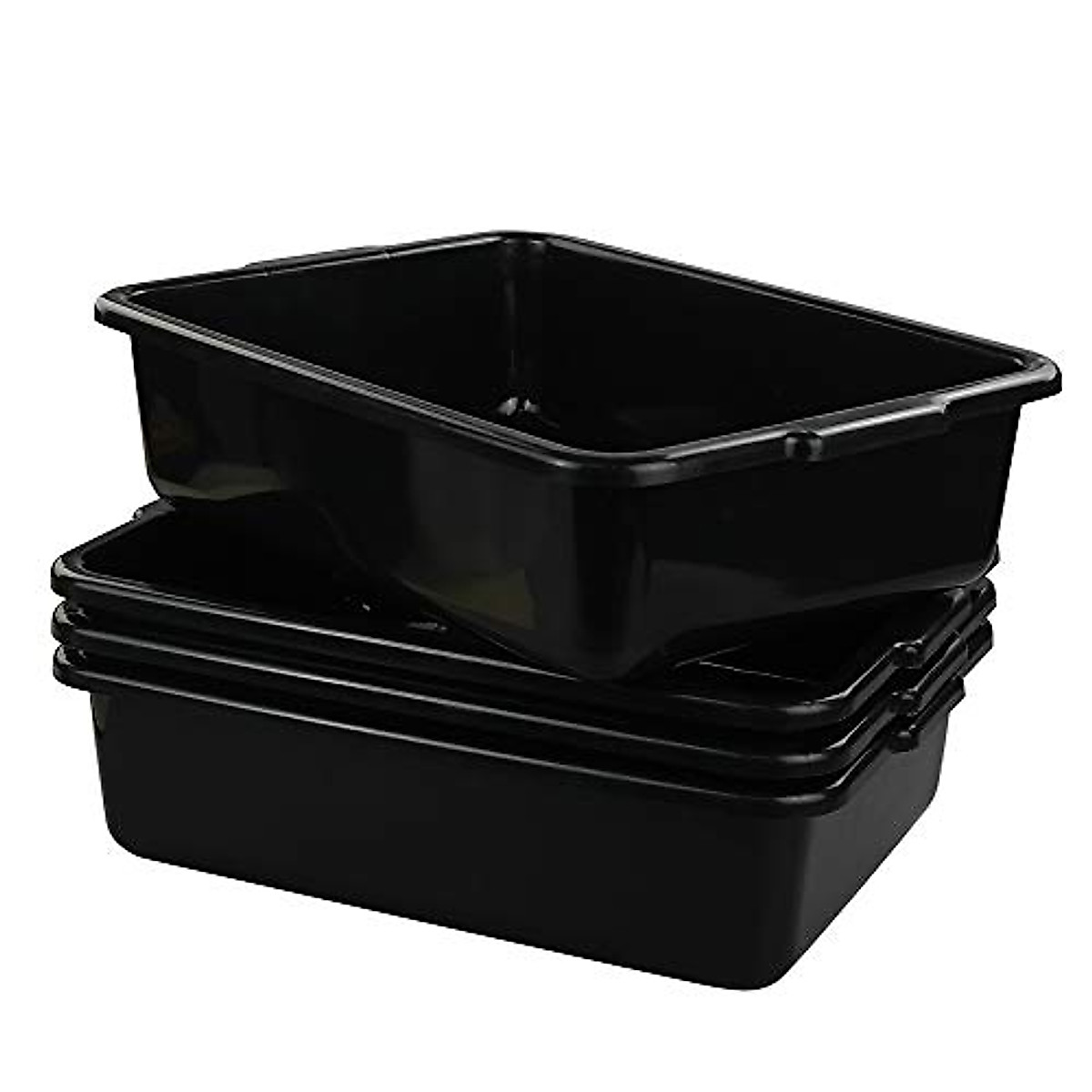 EudokkyNA Plastic Bus Tub Set of 4, Black Rectangle Plastic Dish Pans, 8 Liters