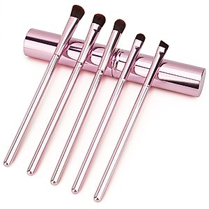 Upgrade 5pcs Eye Makeup Brushes Set, Portable Travel Eyeshadow Brush, Eyebrow Nose Eyeliner Blending Eye shadow Make up Brush(pink).