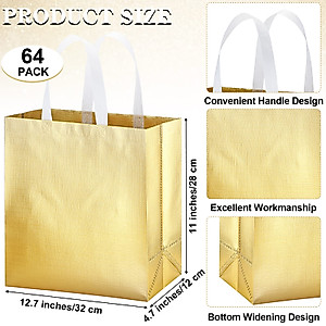 64 Packs Gold Reusable Grocery Bags Shopping Tote Bag with Handle Glossy Wedding Gift Bag Large Gift Bags Non Woven Gift Wrap Bags Present Bag for Wedding Birthday Party, 12.7 x 11.1 x 4.7 Inch