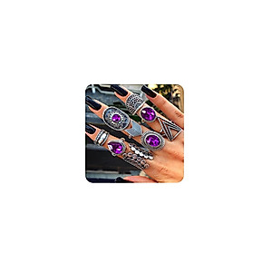 Octwine Statement Purple Crystal Rings Silver Knuckle Rings Queen Rings Jewelry Accessory for Women (9 pcs)