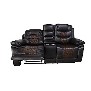 New Classic Furniture Nikko Faux Leather Manual Console Loveseat with Dual Recliners, Brown