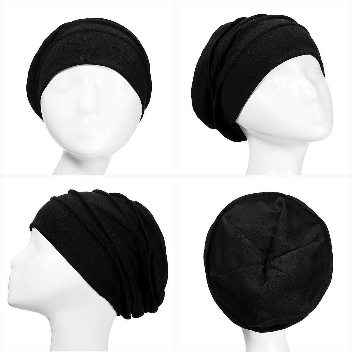 3 Pieces Slouchy Beanies Womens Headwear Sleeping Beanies Head Wrap Hats Soft Sleep Cap Stretchy Elastic Headwear for Women (Black, Brown, Beige)