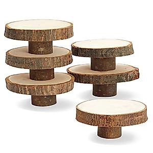 6 Pack Natural Wood Slice Cake Stand for Appetizers, Individual Mini Cupcake Holders, Rustic Style Cupcake Stand (3.5 x 1.5 in)