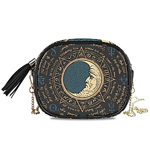 ALAZA PU Leather Small Crossbody Bag Purse Wallet Moon In An Octagonal Star With Magical Inscriptions And Symbols Vintage Cell Phone Bags with Adjustable Chain Strap & Multi Pocket