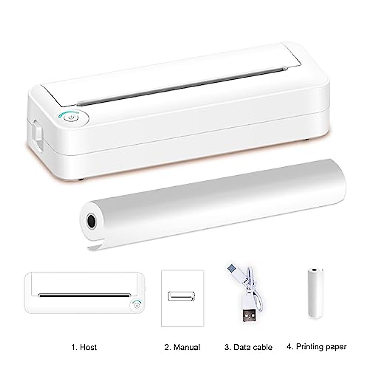 Dioche Thermal Printer, 200dpi Portable Printer No Ink Printer with Bluetooth USB Connection for Clear and Convenient Printing (White)