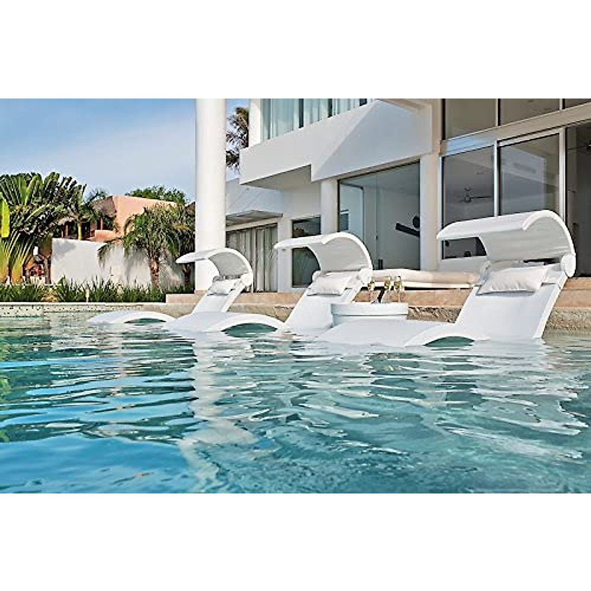 Ledge Lounger - Signature Chaise Deep - Inside Pool & Sun Shelf Lounge Chair - Designed for Deep Shelves 10”-15” - Compatible with All Pool Types - Poolside & Sun Deck Tanning - Set of 2 - White