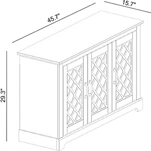 Galano Millicent 3 Door Sideboard with Acrylic Mirrors, Kitchen Buffet Cabinet, Farmhouse Coffee Bar Display Cabinet for Home Kitchen, Living Room, Dining Room and Hallway, Ivory Knotty Grey Oak