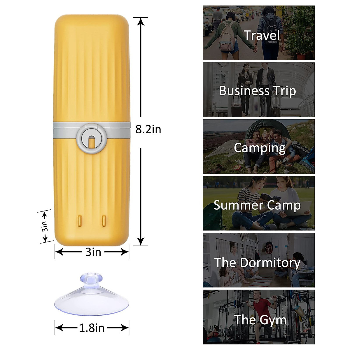 Travel Toothbrush Case, Multifuction Wall Mounted Toothbrush cup,Portable Toothbrush Holder for Travel,Camping,School,Home(Yellow)