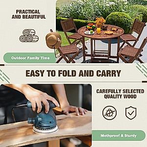 Devoko 5 PCS Patio Furniture, Patio Dining Set Acacia Wood Outdoor Table and Chairs, with 4 Folding Chairs and 37" Round Movable Table, Outdoor Dining Set for Lawn, Balcony, Garden