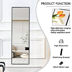 NebulaDeco Full Body Mirror with Stand,Black Metal Frame Wall Mounted Full Body MirrorGold Floor Standing Large Mirror48*13.8",Body Mirrors for Bedroom,Living Roomfull Length Mirror