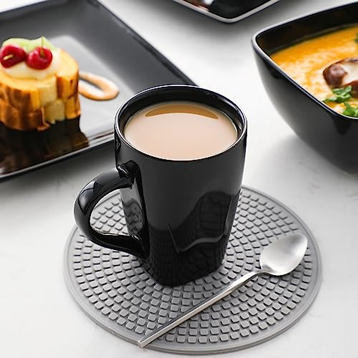 vancasso, Series SOHO, Stoneware Square Dinner Set Black 16 Piece Kitchen Dinnerware Service Plate Crockery Set with 16-Piece Dinner Plates, Dessert Plate,Bowls and Mugs, Service for 4