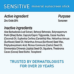 BLUE LIZARD Sensitive Mineral Sunscreen Stick with Zinc Oxide, SPF 50+, Water Resistant, UVA UVB Protection Easy to Apply, Fragrance Free, 0.5 Oz