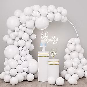 RUBFAC 154pcs White Balloons Different Sizes 18 12 10 5 Inches for Garland Arch, Premium White Latex Balloons for Birthday Baby Shower Graduation Wedding Anniversary Party Decorations