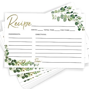 Printed Party Recipe Cards, Gold Greenery, Set of 50