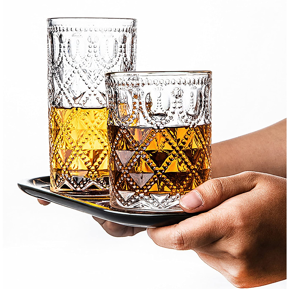Yesland 6 Pack Vintage Drinking Glasses, 10 oz Clear Hobnail Glasses Tumbler - Embossed Water Glassware Set for Juice, Beverages, Beer, Cocktail, Whisky, Dinner Parties, Bars, Restaurants