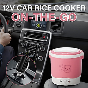 OSBA Small Rice Cooker,12v Portable Travel Rice Cooker For Car, Cooking Heating and Keeping Warm Function, Can be Used As a Electric Lunch Box (Pink)